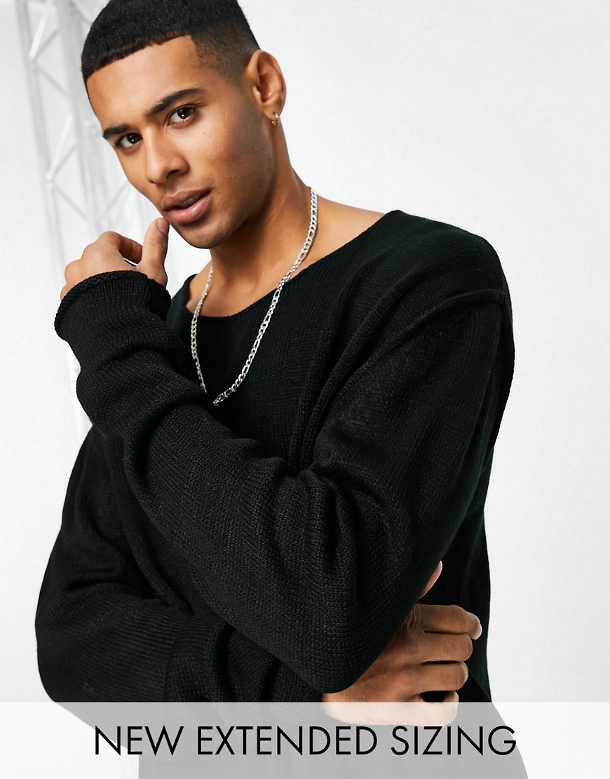 Pull oversize en maille texturée noir - Homme grand - Sélection ...